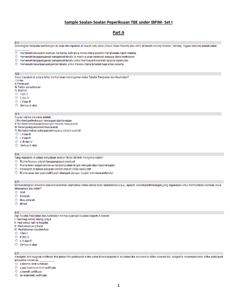 Sample Soalan Tbe Under Ibfim Set I | PDF