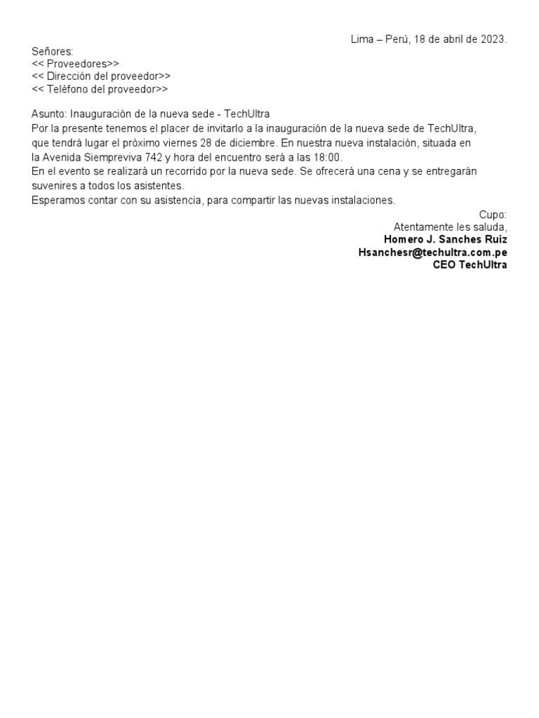 Carta de Invitación | PDF