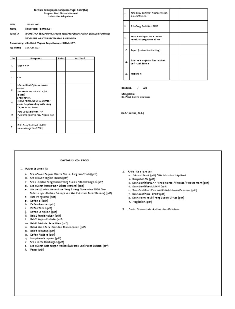 Formulir Kelengkapan Komponen Tugas Akhir - SKRIPSI | PDF