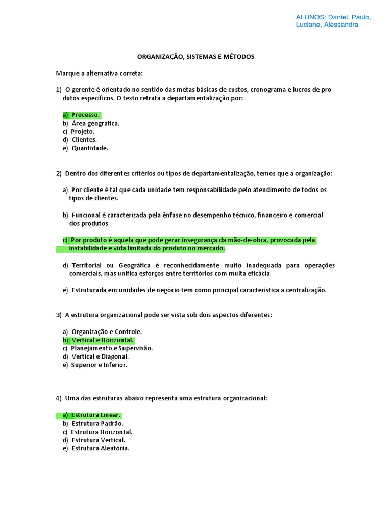 EXERCÍCIOS OSM - ESTRUTURA - Alunos | PDF | Economias | Business
