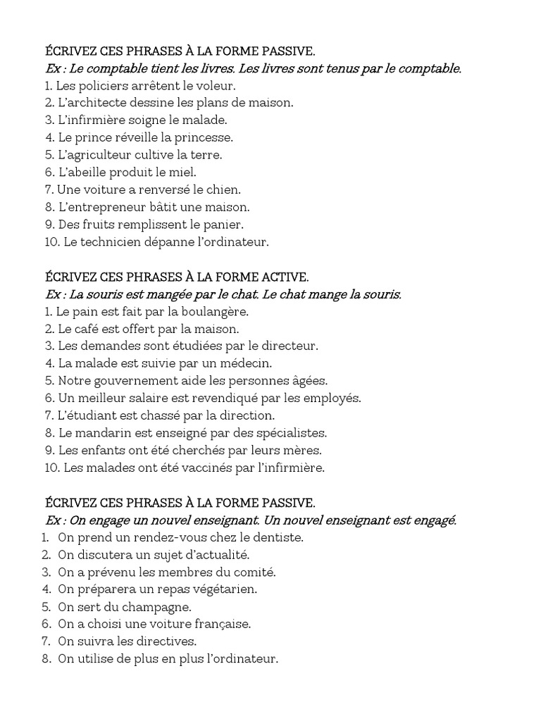 Transformez des phrases à la voix passive | PDF | Bien-être