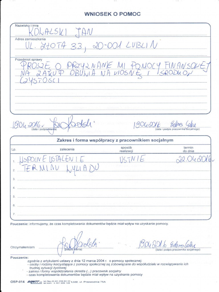 Wniosek o Pomoc 1 | PDF