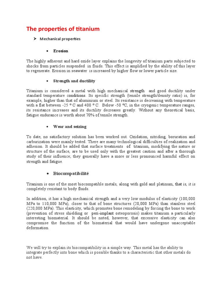 The Properties of Titanium | PDF | Titanium | Metals
