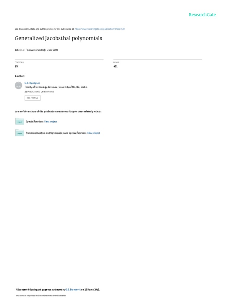 Generalized Jacobsthal Polynomials | PDF | Mathematics | Mathematical ...