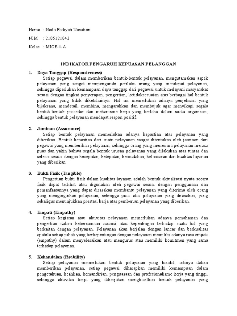 Indikator Kepuasan Pelanggan | PDF