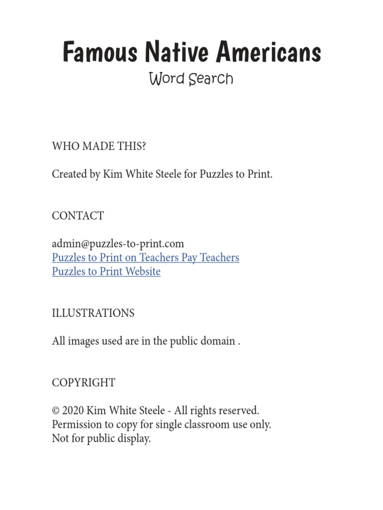 Famous Native Americans: Word Search | PDF | Word Search | Common Law