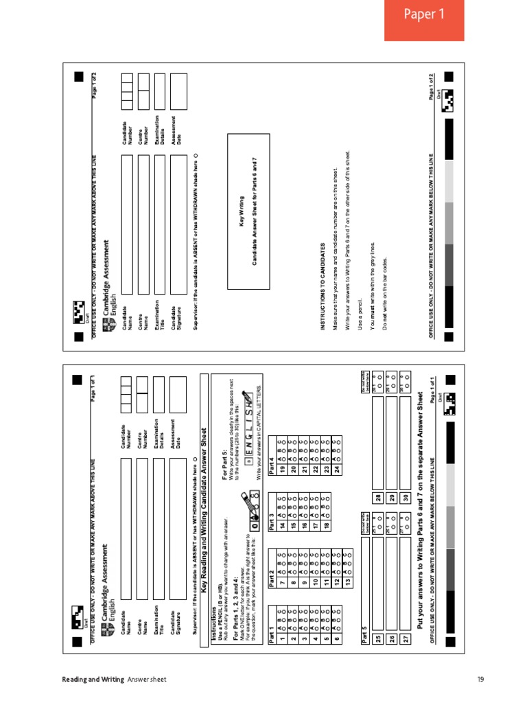 A2 KET Answer Sheet | PDF