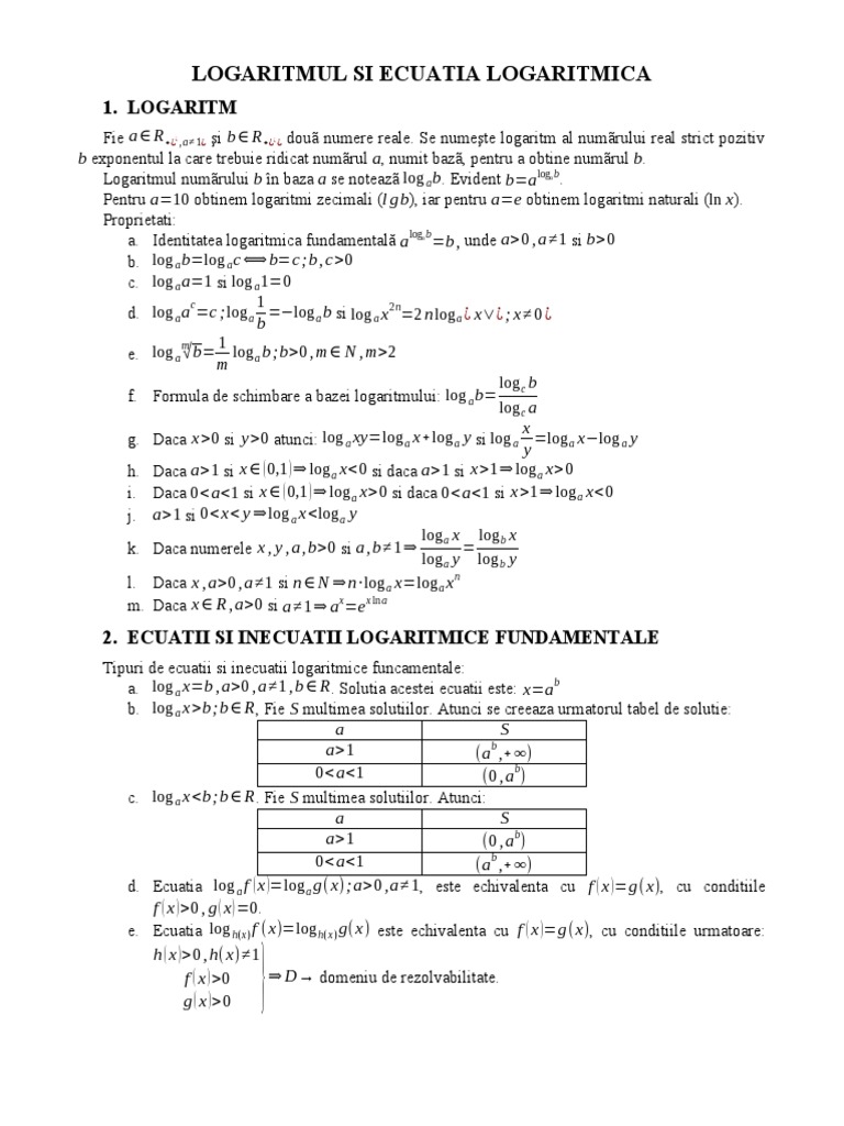 Logaritmi - Teorie Clasa A 10-A | PDF