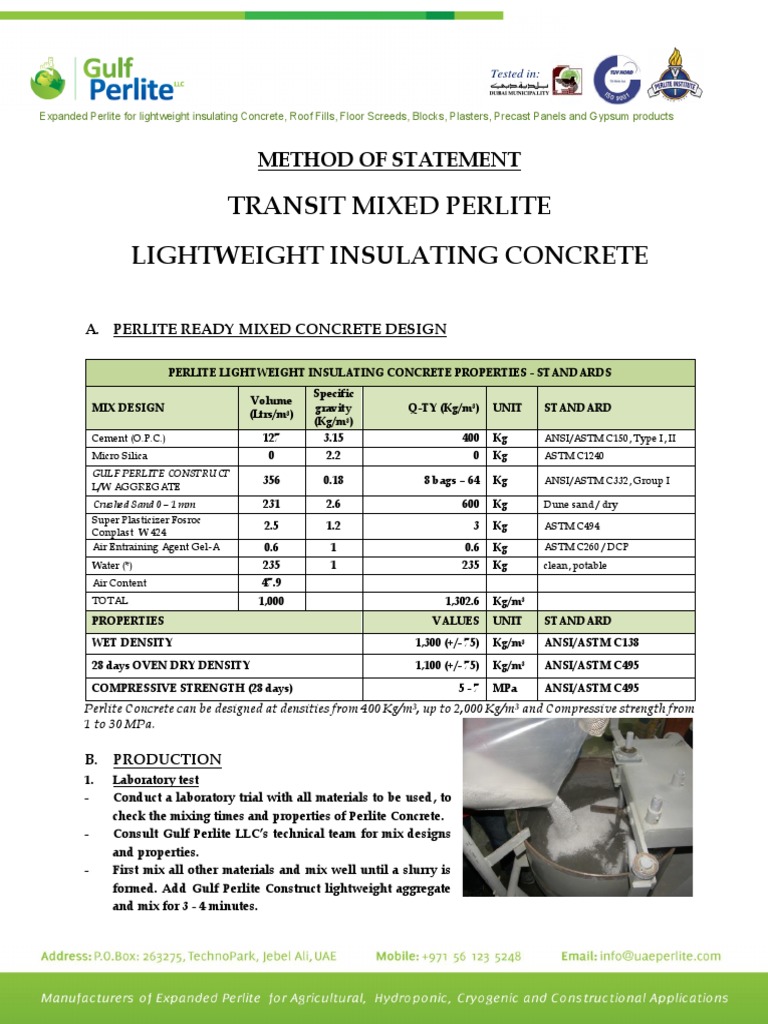 Gulf Perlite Ready Mixed Perlite Concrete | PDF | Concrete | Plaster