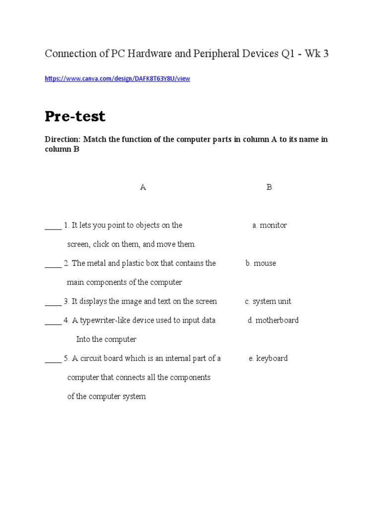 CCS 9 Q1 - Week3 | PDF | Computer Hardware | Input/Output