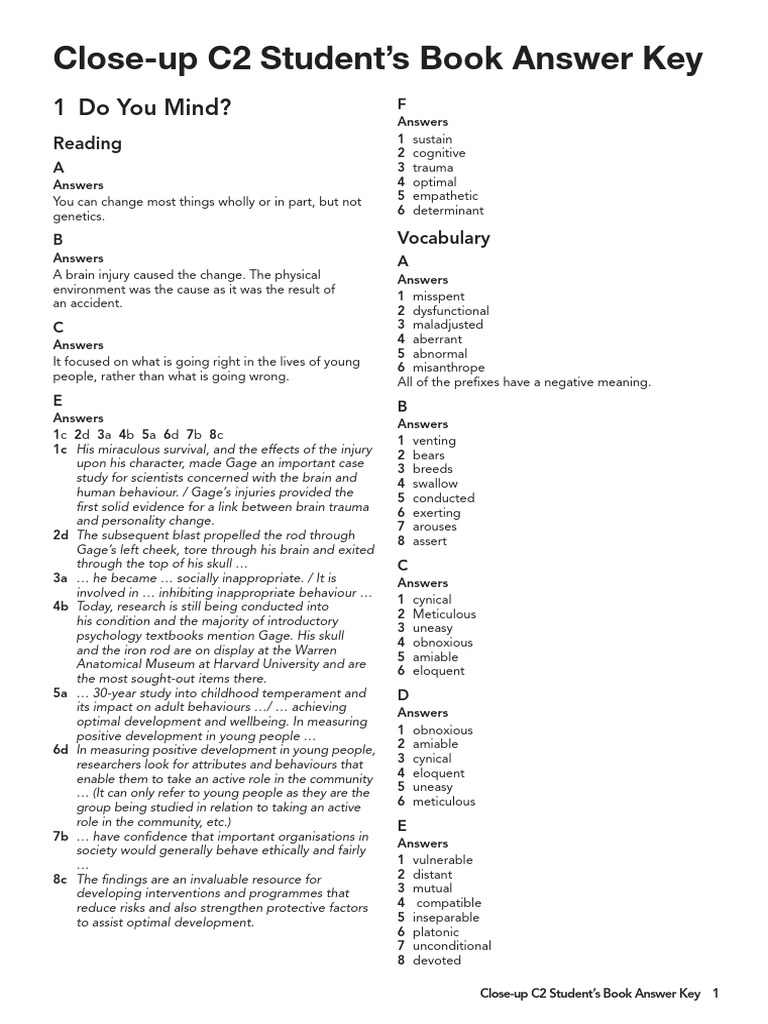 Close-up C2 Answer Key Guide | PDF | Adolescence | Risk