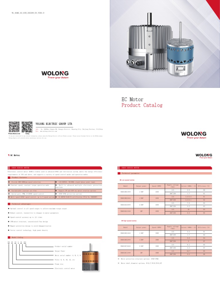 Wolong Electric EC Motor Catalog | PDF | Electric Motor | Alternating ...