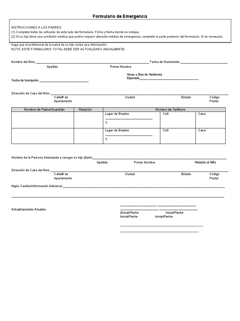 OCC Emer Form-Spanish | PDF | Especialidades Medicas | Ciencias de la Salud