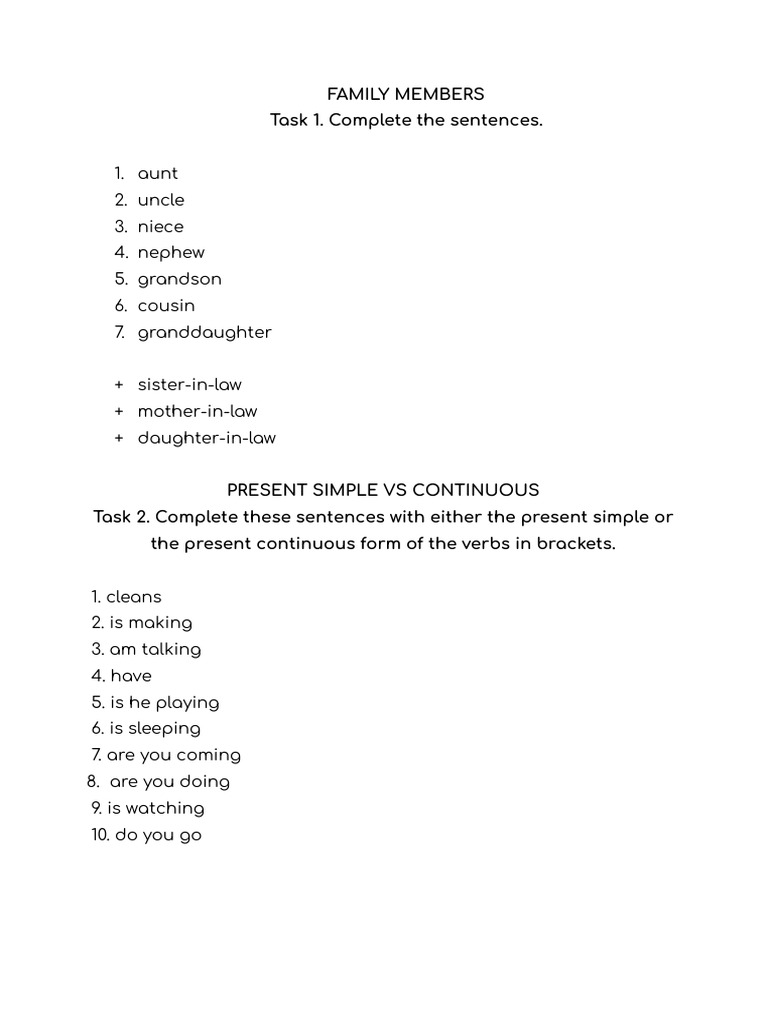 Family Members Task 1. Complete The Sentences | PDF