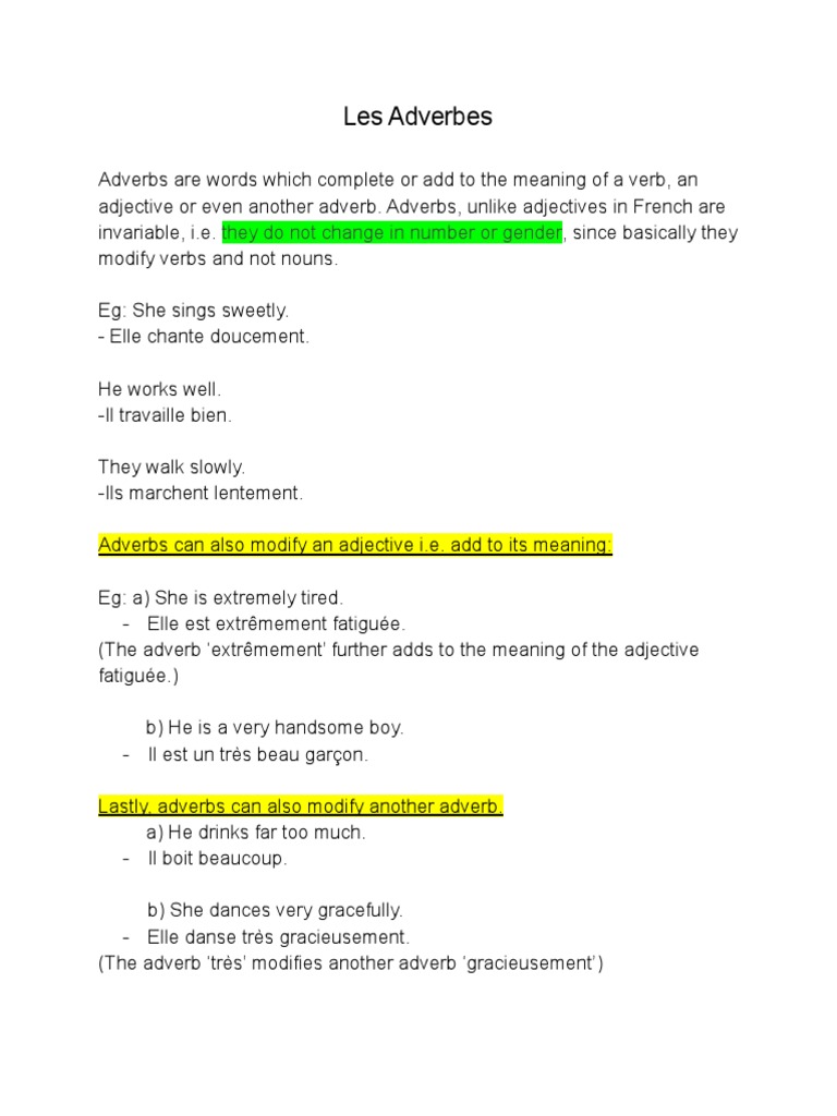 Les Adverbes | PDF | Adverb | Adjective