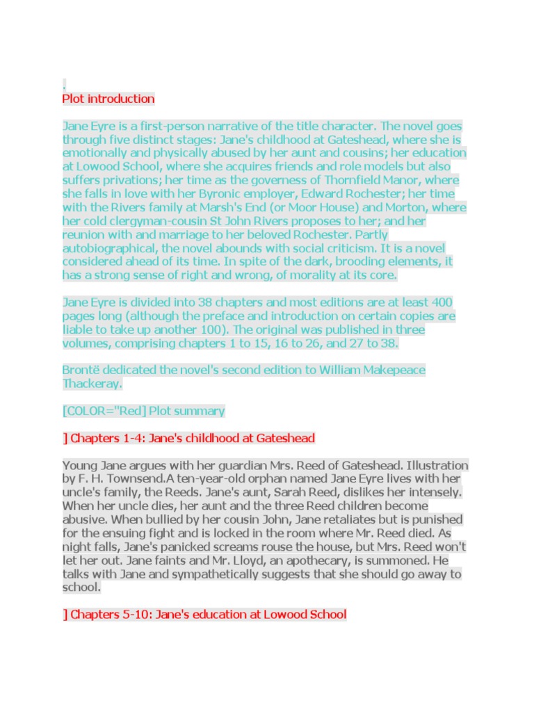 Jane Eyre Plot Summary & Analysis | PDF | Jane Eyre | Charlotte Brontë