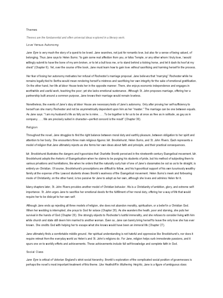 Jane Eyre Themes, Motifs & Symbols | Download Free PDF | Jane Eyre