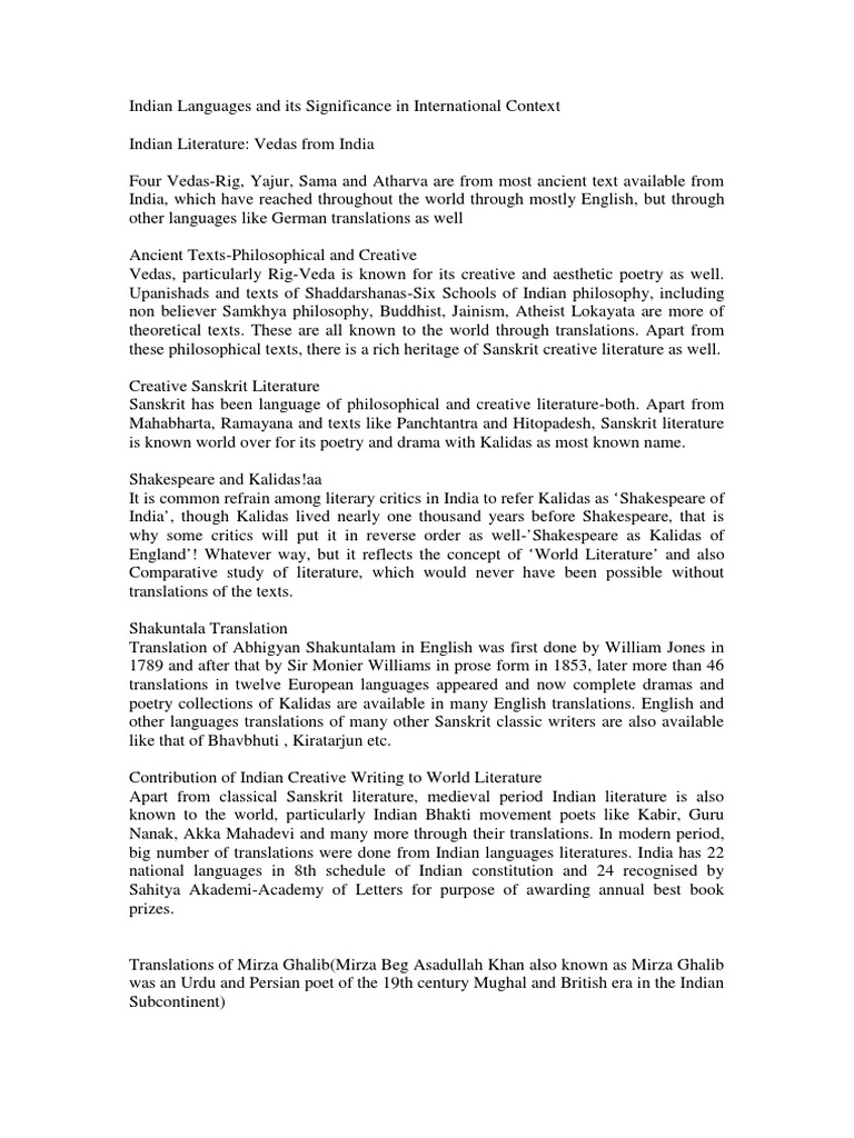 Indian Literature's Global Impact | PDF | Indian Literature | Languages ...