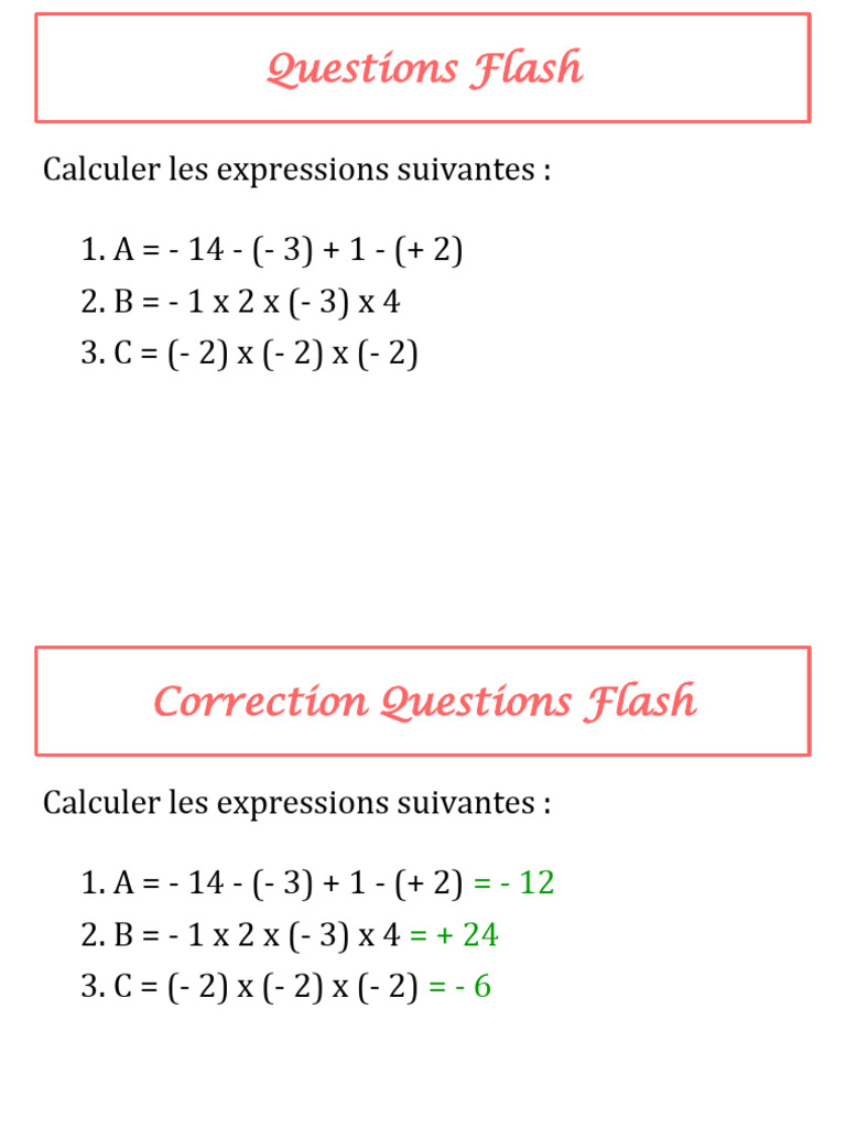 Questions Flash Maths 4ème Corrigées | PDF