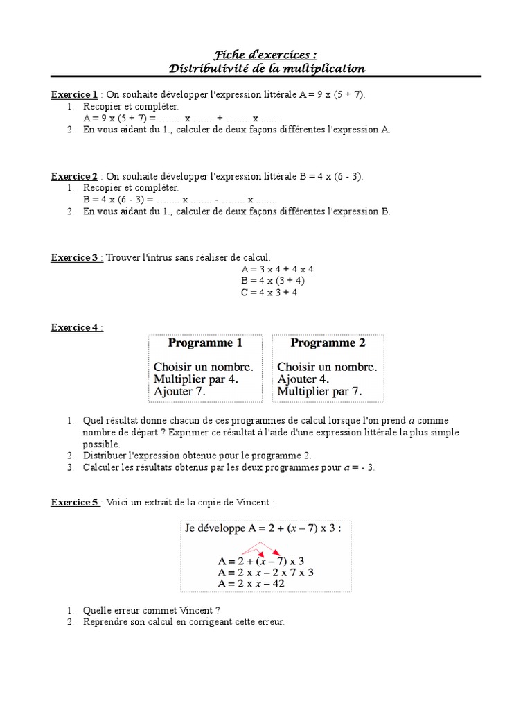 Exercices sur la Distributivité | PDF