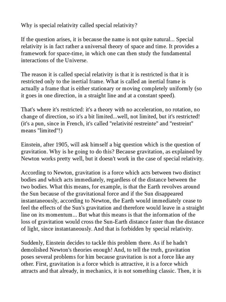 Special Relativity | PDF | General Relativity | Gravity