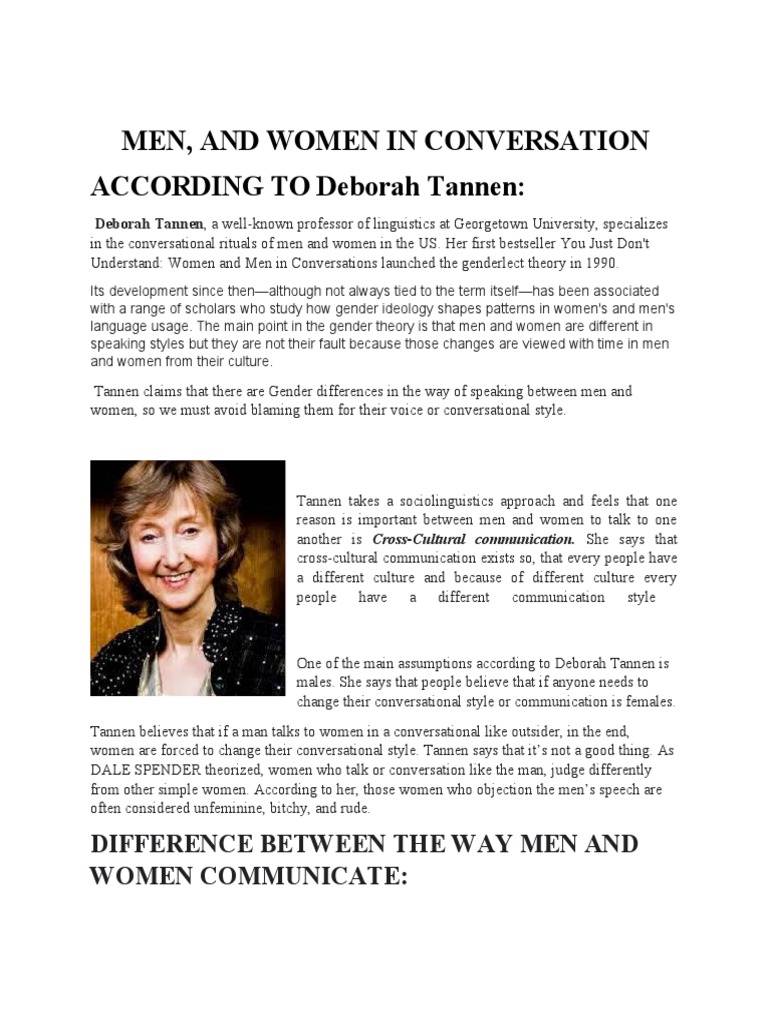 Men, and Women in Conversation ACCORDING TO Deborah Tannen | PDF ...