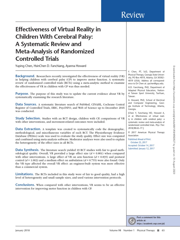 Effectiveness of Virtual Reality in CP | PDF | Randomized Controlled Trial | Meta Analysis