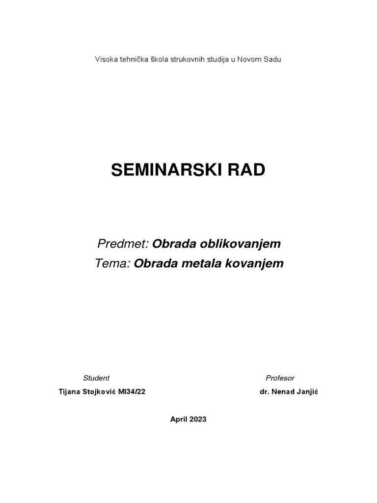 Seminarski Rad Kovanje | PDF