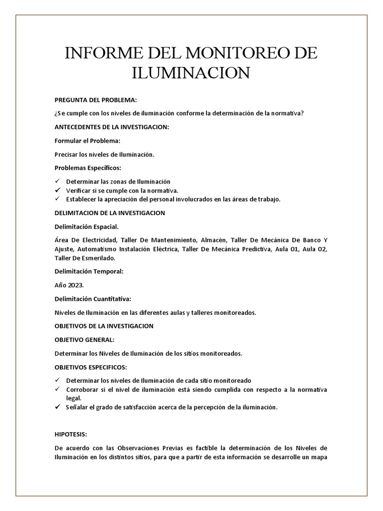 Informe - Monitoreo de Iluminación | PDF | Calibración | Encendiendo