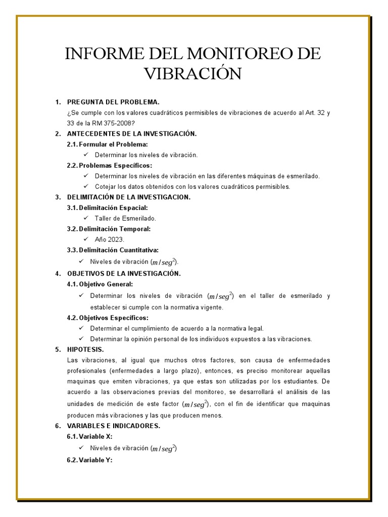 Informe Del Monitoreo de Vibración | PDF | Medición | Observación