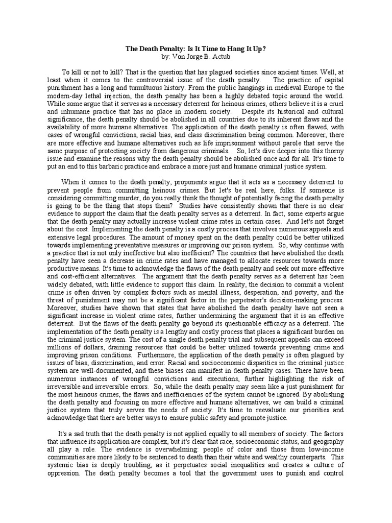 Argumentative Essay - Death Penalty | PDF | Capital Punishment | Justice