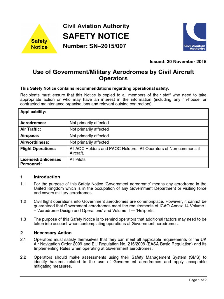 Safety Notice 2015007 | PDF | Aviation | Aerospace