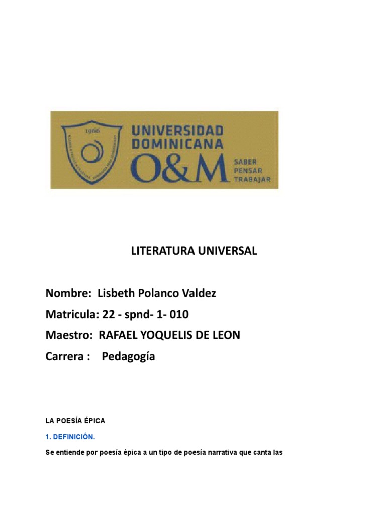 Literatura Universal 1 Lisbeth | PDF