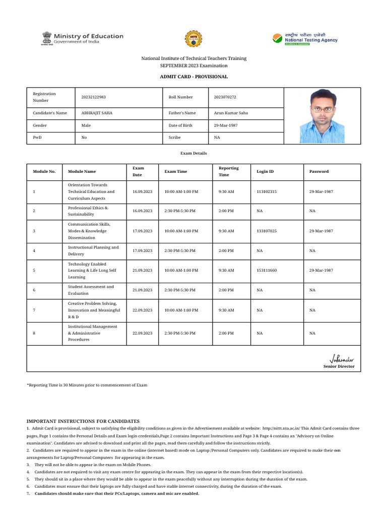 Nta Nittt September Session 2023 | PDF