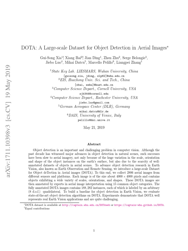 DOTA: A Large-Scale Dataset For Object Detection in Aerial Images | PDF ...