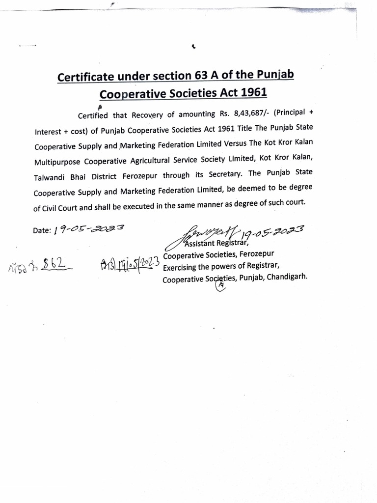 Certificate Section 63A and Letter | PDF