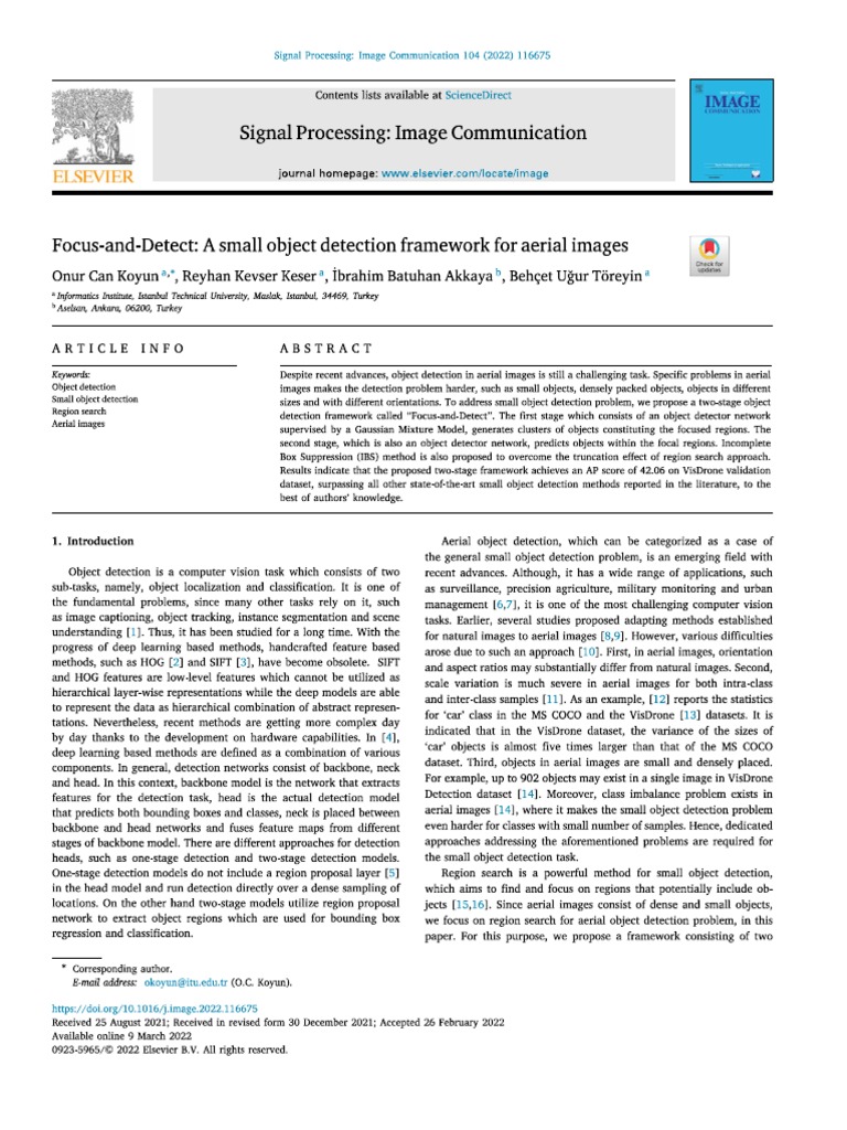 Focus And Detect A Small Object Detection Framework For Aerial Images Pdf
