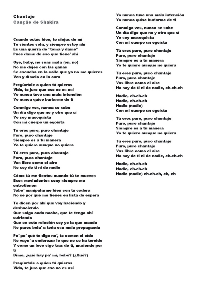 Letra de "Chantaje" de Shakira | PDF