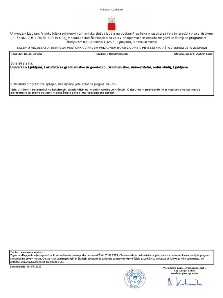 Sklep o Izbiri 2023 2023515335 | PDF