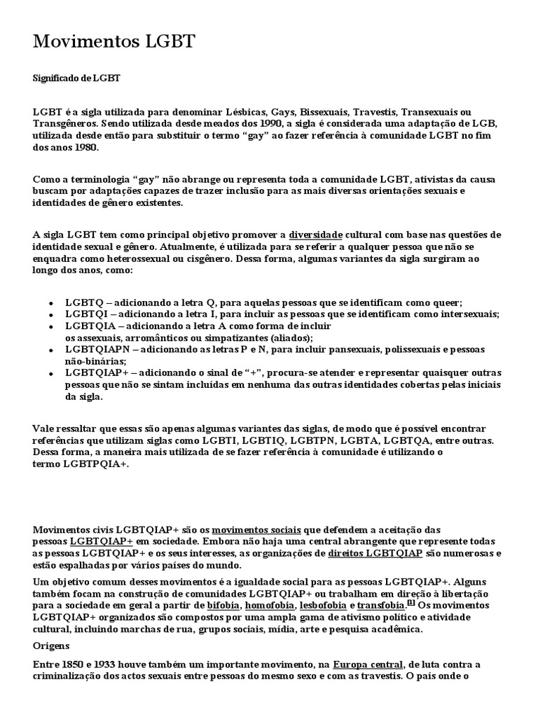 Movimentos LGBT | PDF | LGBT | Estudos LGBTQIA+