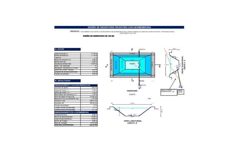01.07-DISEÑO ESTRUCTURAL RESERVORIO GEOMEMBRANA 120 M3 - RIEGO JIPATA 2 | PDF | Reservorio | Agua