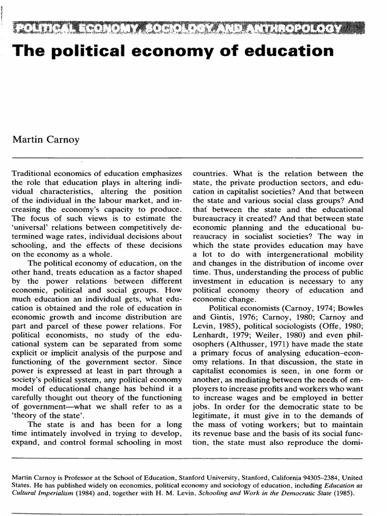 Carnoy (1985) The Political Economy of Education | PDF
