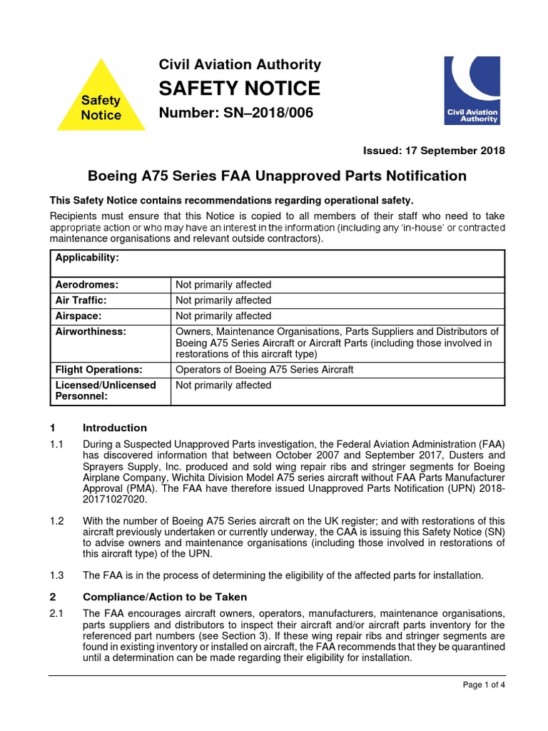 Safety Notice 2018006 | PDF | Federal Aviation Administration | Aviation
