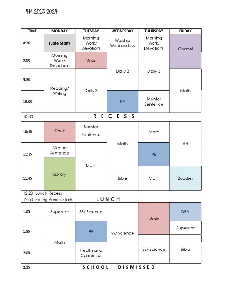 2023 2024 4p Timetable | PDF