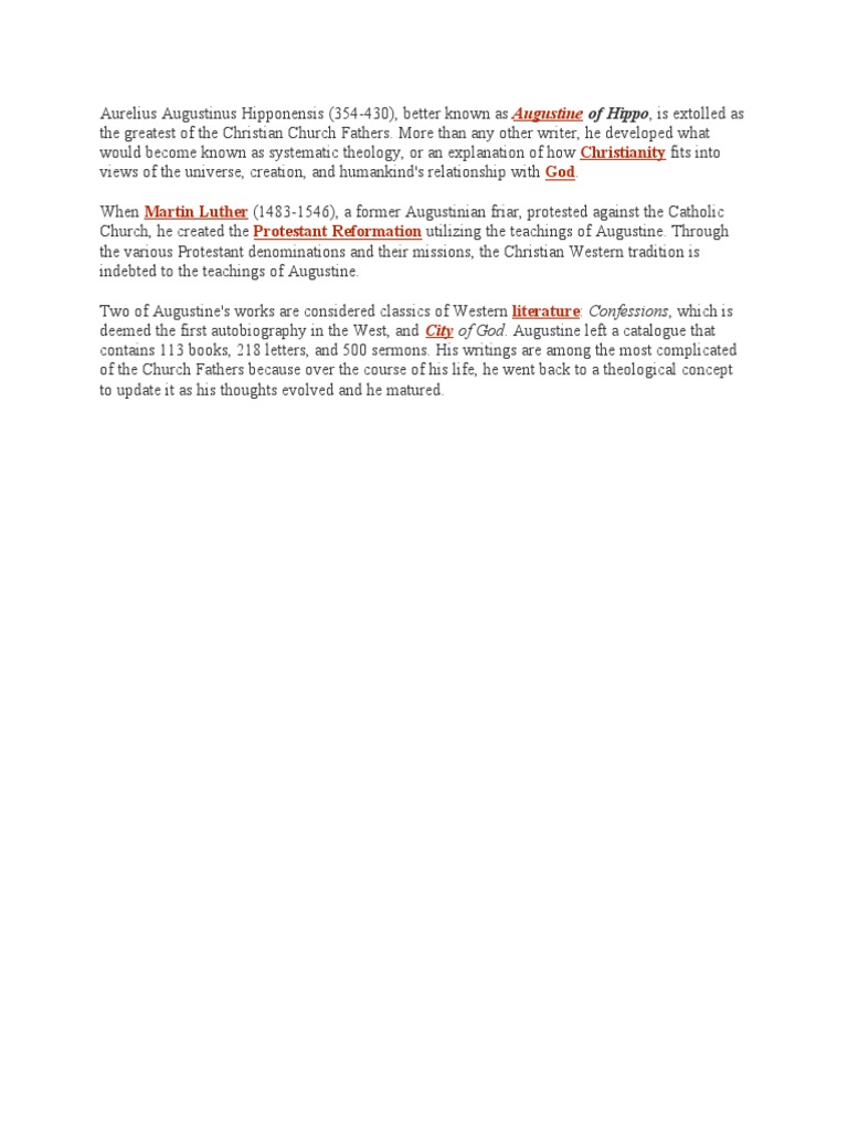 Aurelius Augustinus Hipponensis | PDF | Religion & Spirituality