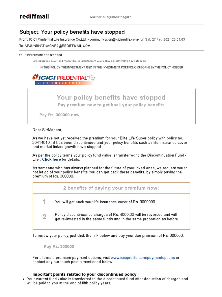 Icici Discontunue Policy Charges | PDF | Life Insurance | Insurance