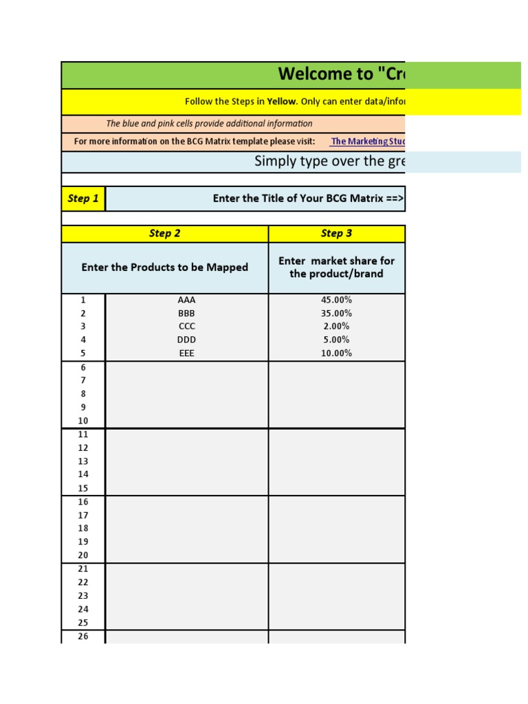 BCG Matrix Excel Template Guide | PDF | Microsoft Excel