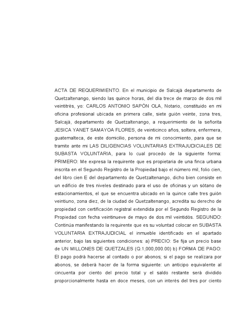 Acta de Subasta Voluntaria | PDF | Subasta | Guatemala