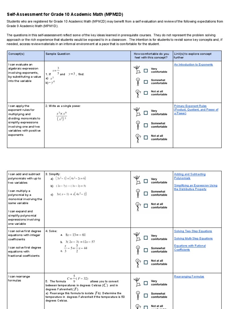 MPM2D Self Assessment | PDF | Polynomial | Area