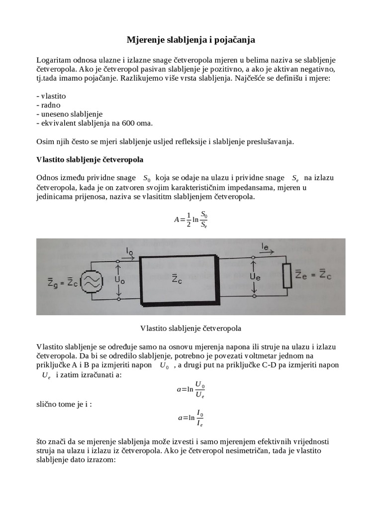 Vlastito Slabljenje Četveropola | PDF